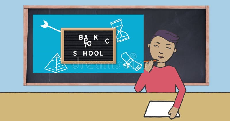 Animation of Schoolboy Writing Over Back To School Text on Blackboard ...
