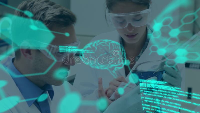 Animation of Science Data Processing Over Two Caucasian Scientists in ...