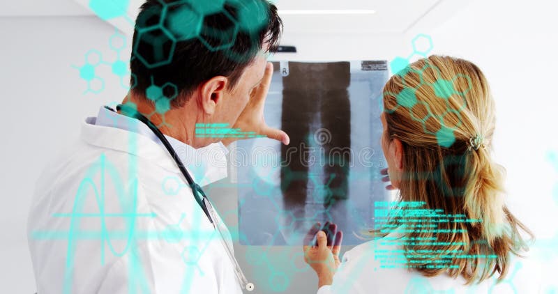 Animation of Scientific Data Processing Over Back of Caucasian Female ...