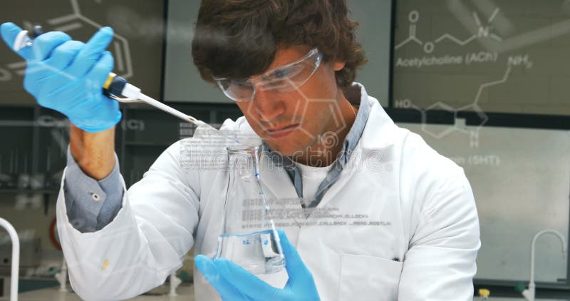 Animation of Scientific Data Processing Over Caucasian Male Lab Worker ...