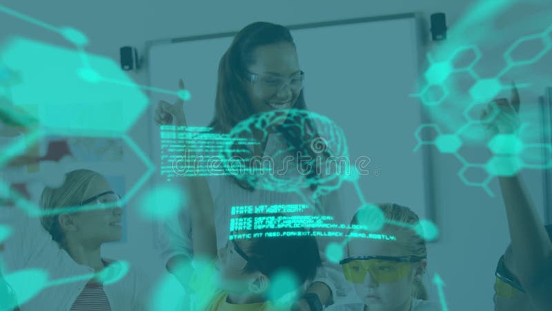 Animation of Scientific Data Processing Over Happy Diverse Female ...