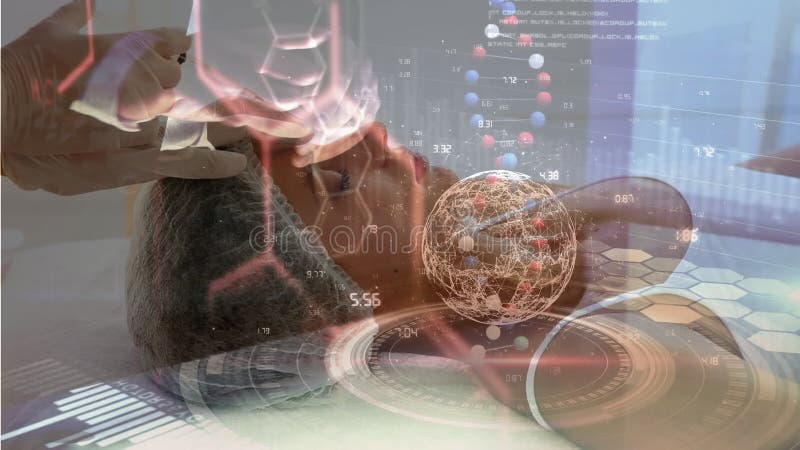 Animation of Scientific Data Processing Over Hypnotized Caucasian Woman ...