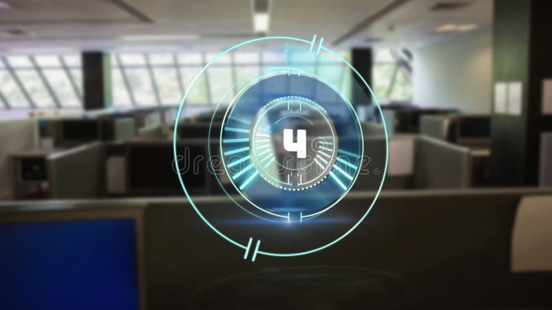 Animation of Scope with Data Processing and Countdown Over Office Stock Video - Video of cloud ...