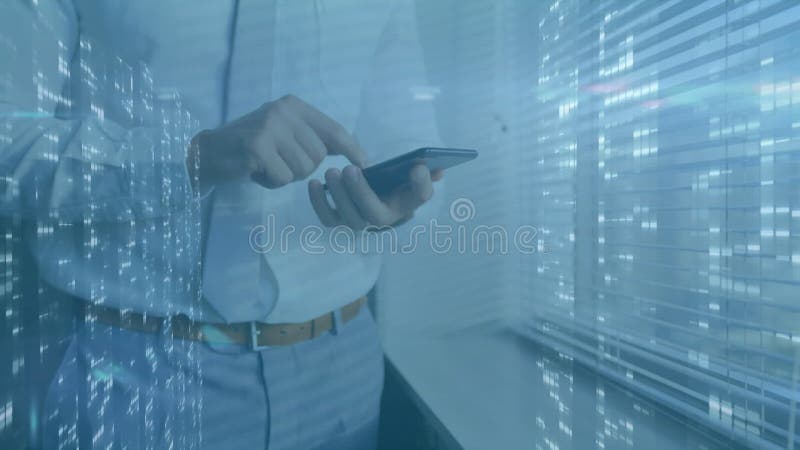 Animation of Scope and Data Processing Over Caucasian Businessman Using Smartphone Stock Video ...
