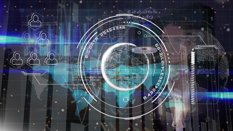 Animation of Scope, Icons, Data Processing and Statistics Over World Map Stock Video - Video of ...