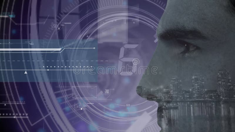 Animation of Scope and Network of Connections Over Man Face Stock ...