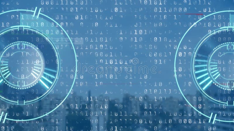 Animation of Scope Scanning and Binary Coding Over Cityscape Stock Video - Video of coding ...