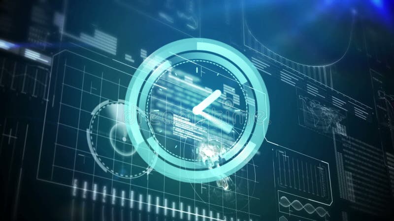 Animation of Scope Scanning with Clock Over Data Processing on Black Background Stock Video ...