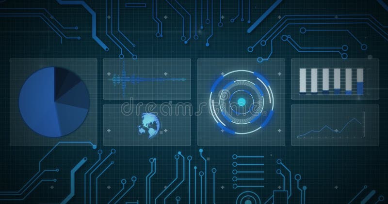Animation Of Scope Scanning And Computer Circuit Board With Data