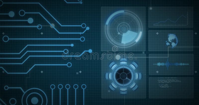 Animation Of Scope Scanning And Computer Circuit Board With Data