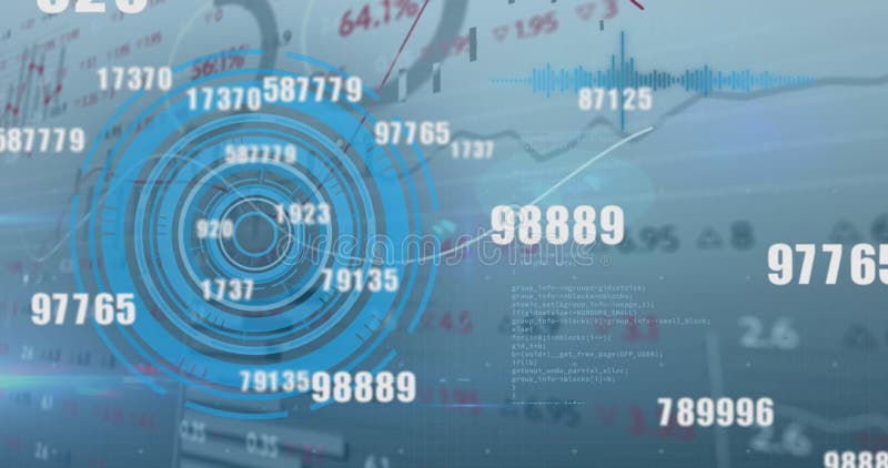 Animation of Scope Scanning, Data Processing and Numbers Changing on Blue Background Stock Video ...