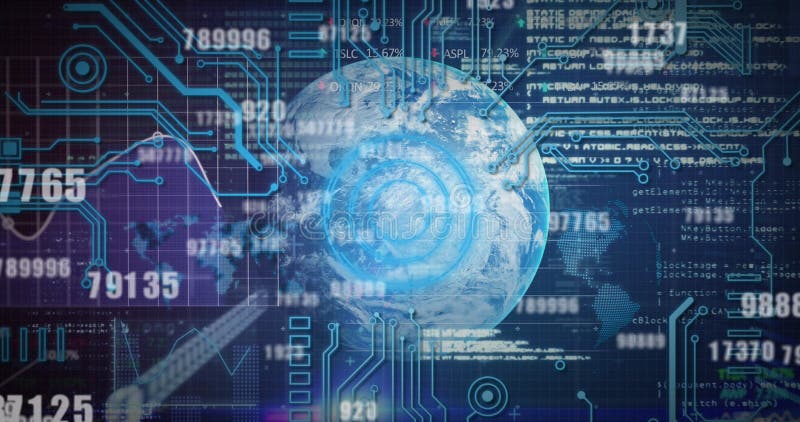 Animation of Scope Scanning, Data Processing and Numbers Changing Over Globe Stock Video - Video ...