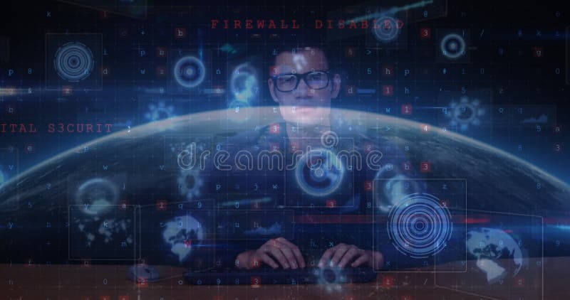 Animation of Scope Scanning and Data Processing Over Male Hacker Stock ... Animation of Scope Scanning and Data Processing Over Male Hacker Stock ...