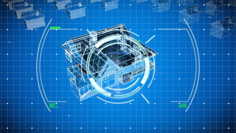 Animation of Scope Scanning with Data Processing Over 3d House Drawing ...
