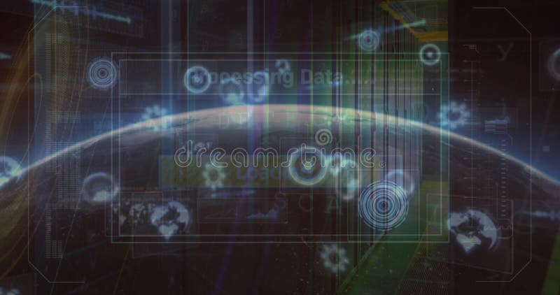 Animation of Scope Scanning and Data Processing Over Globe and Server Room Stock Video - Video ...