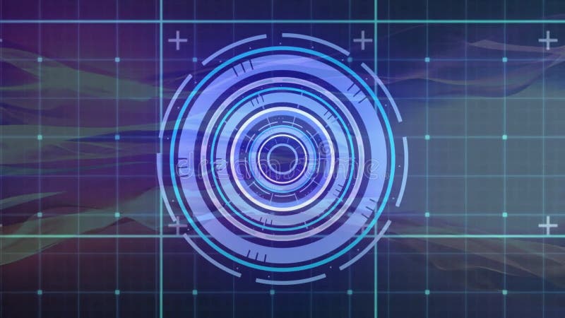 Animation Of Scope Scanning With Data Processing Over Grid On Blue