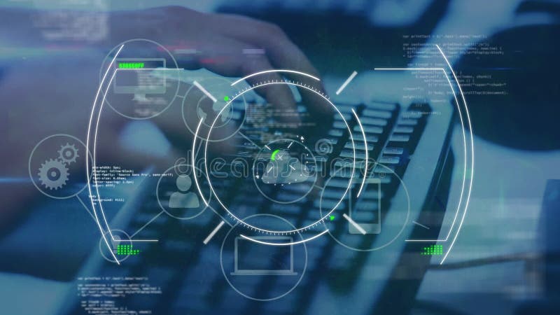 Animation of Scope Scanning and Data Processing Over Hands Typing on Keyboard Stock Footage ...