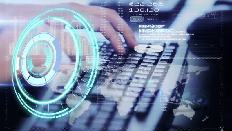 Animation of Scope Scanning and Data Processing Over Person Typing on Computer Keyboard Stock ...