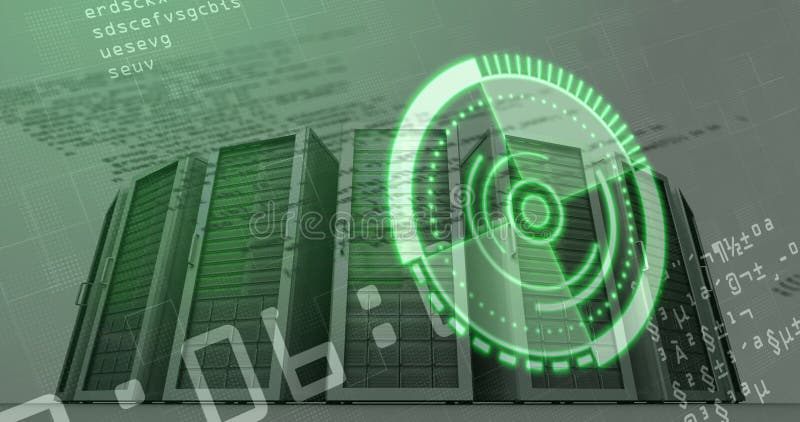 Animation of Scope Scanning with Data Processing Over Server Room Stock Footage - Video of ...