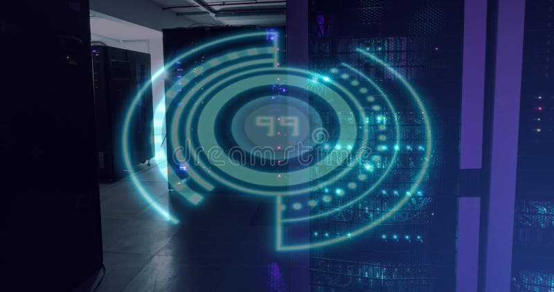 Animation of Scope Scanning with Data Processing Over Server Room Stock Footage - Video of ...