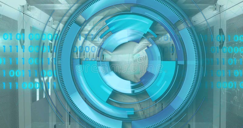 Animation Of Scope Scanning And Data Processing Over Server Room Stock Video Video Of Network