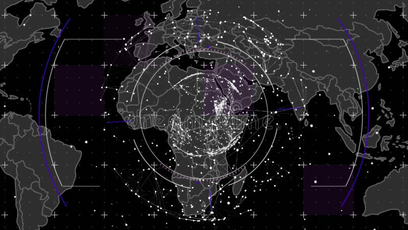 Animation Of Scope Scanning And Data Processing Over World Map Stock