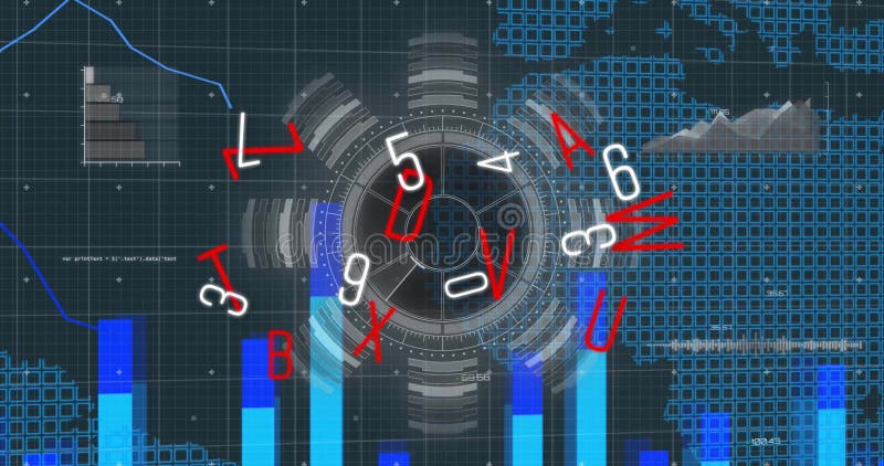 Animation Of Scope Scanning And Data Processing Over World Map Stock