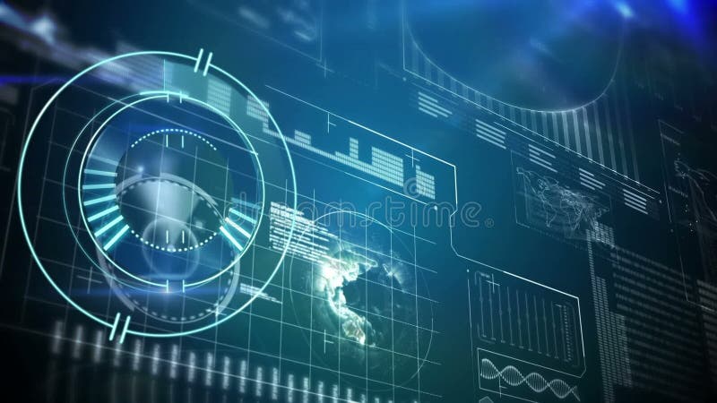 Animation Of Scope Scanning And Data Processing On Screen Stock Footage