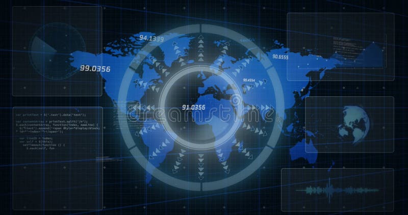 Animation of Scope Scanning with Data Processing and World Map Stock Video - Video of network ...