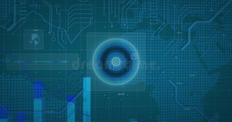 Animation of Scope Scanning and Data Processing with World Map on Blue Background Stock Video ...