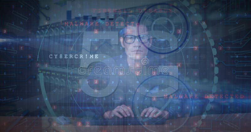Animation of Scope Scanning with 5g Text and Data Processing Over Caucasian Hacker in Server ...