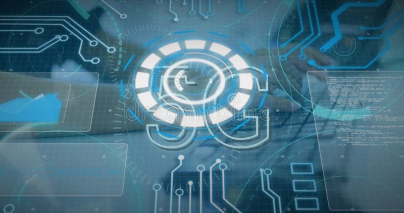 Animation of Scope Scanning with 5g Text and Data Processing Over Hands Typing on Keyboard Stock ...