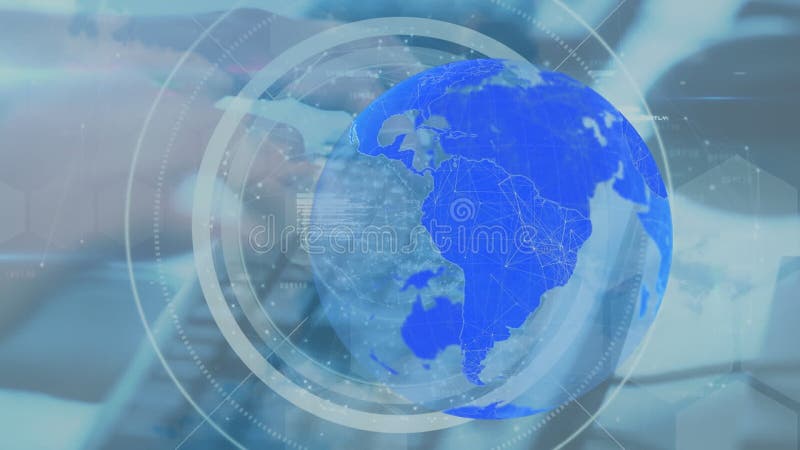 Animation of Scope Scanning, Globe and Data Processing Over Hands Typing on Keyboard Stock ...