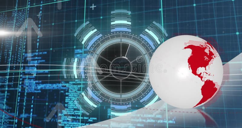 Animation of Scope Scanning and Globe Over Data Processing Stock Footage - Video of earth ...
