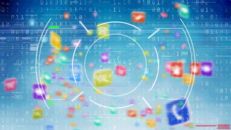 Animation of Scope Scanning with Icons, Binary Coding and Network of Connections Stock Footage ...