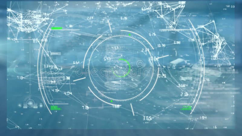 Animation Of Scope Scanning And Network Of Data Processing Over Empty Office Stock Footage