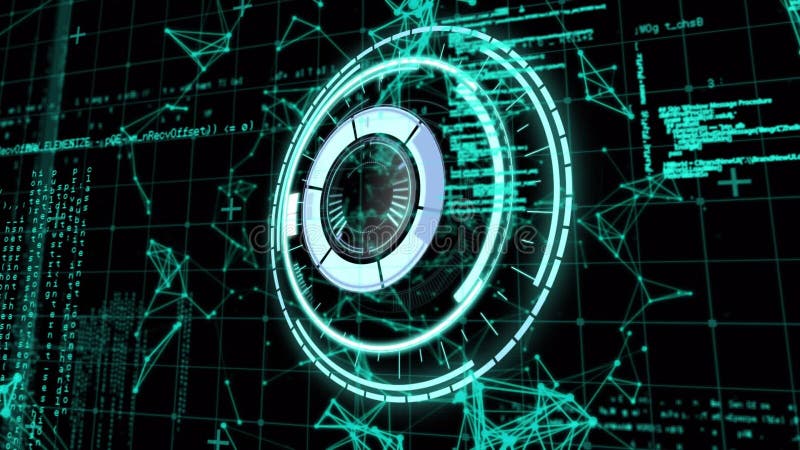 Animation Of Scope Scanning Networks Of Connections And Data Processing Over Black Background