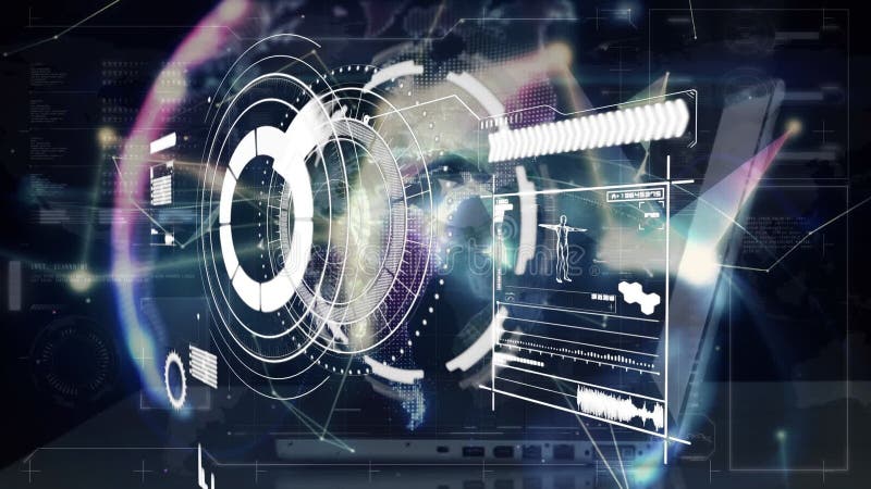 Animation Of Scope Scanning Networks Of Connections And Data Processing Over Black Background
