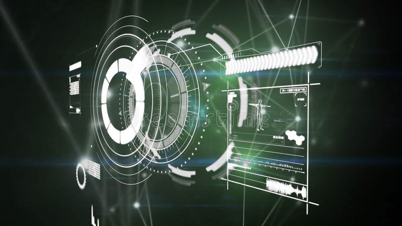 Animation Of Scope Scanning Networks Of Connections And Data Processing Over Black Background