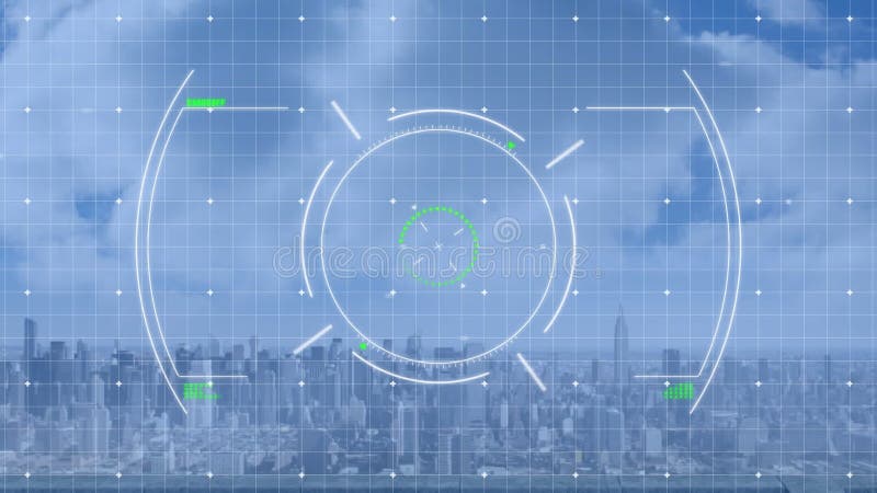 Animation of Scope Scanning Over Aerial View of Cityscape Against ...