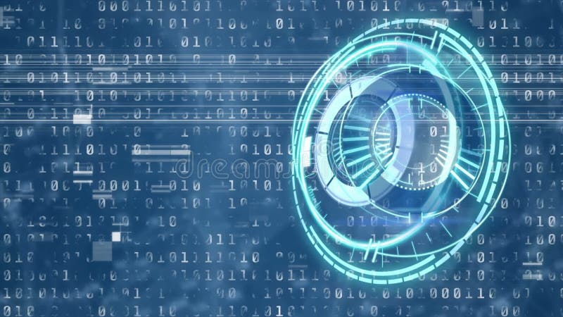Animation Of Scope Scanning Over Binary Coding On Blue Background Stock