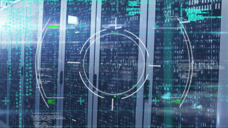 Animation of Scope Scanning Over Data Processing Against Computer Server Room Stock Footage ...