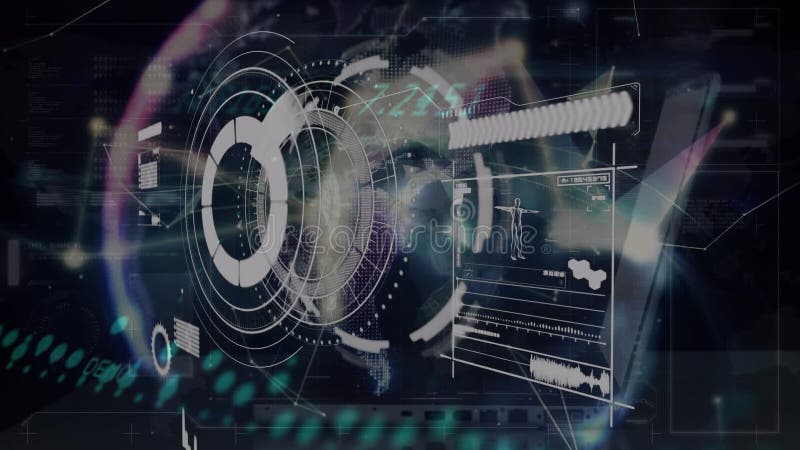 Animation of Scope Scanning Over Data Processing with Globe Stock Footage - Video of scanning ...