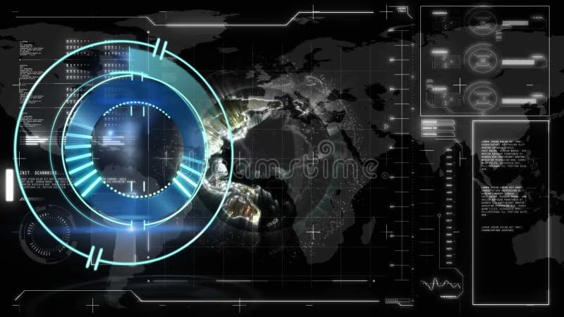 Animation Of Scope Scanning Over Data Processing With Globe On Black