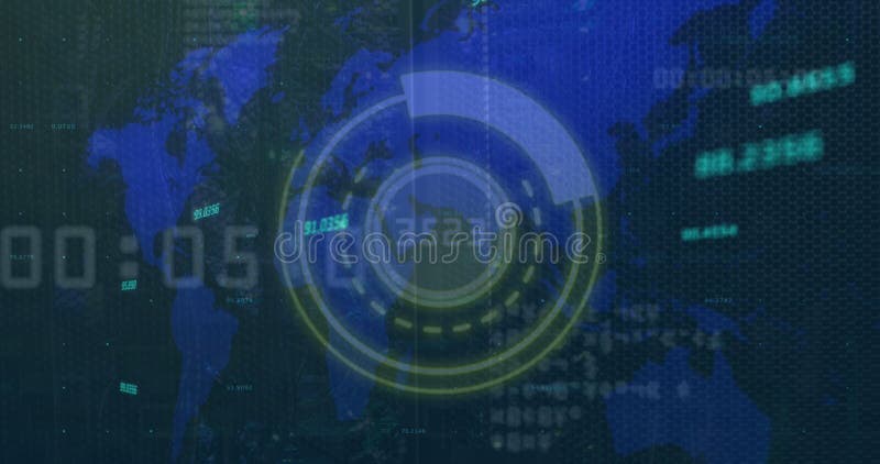 Animation Of Scope Scanning Over Data Processing And World Map Stock