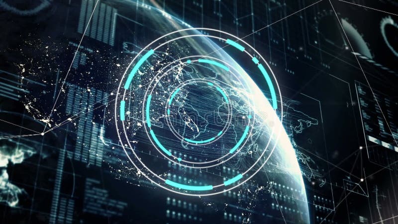Animation of Scope Scanning Over Globe and Data Processing Stock Video - Video of connection ...