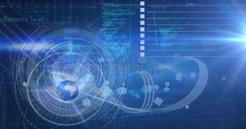 Animation Of Scope Scanning Over Globe And Data Processing On Screen