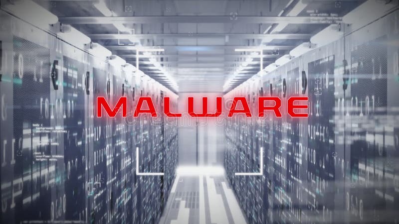 Animation of Scope Scanning Over Malware Text and Data Processing Against Computer Server Room ...