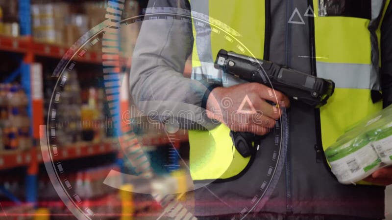 Animation of Scope Scanning Over Man Working in Warehouse Stock Footage ...