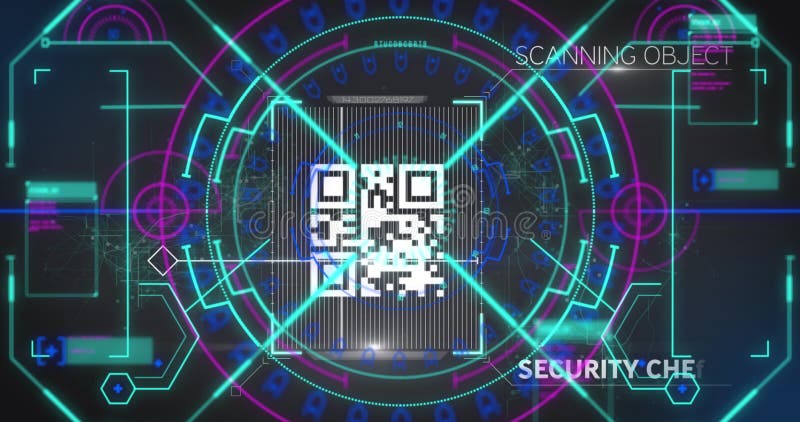 Animation of Scope Scanning and Qr Code Security Check on Black ...